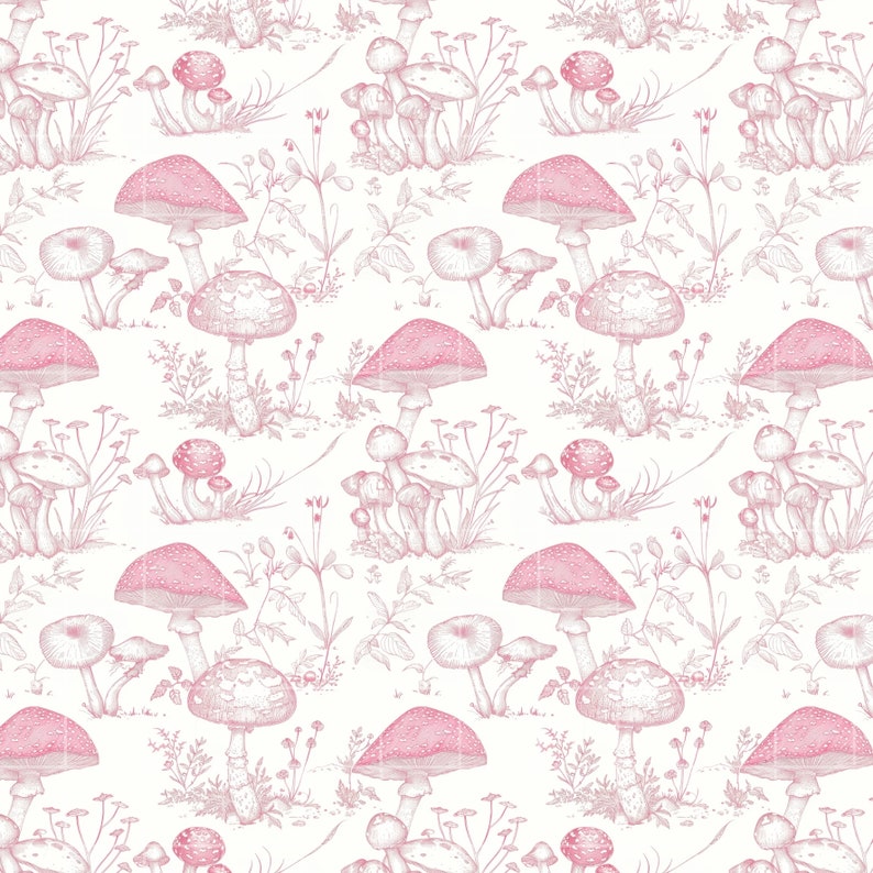 Toile De Jouy Chinoiserie Digital Paper Mushrooms and Toadstools ...