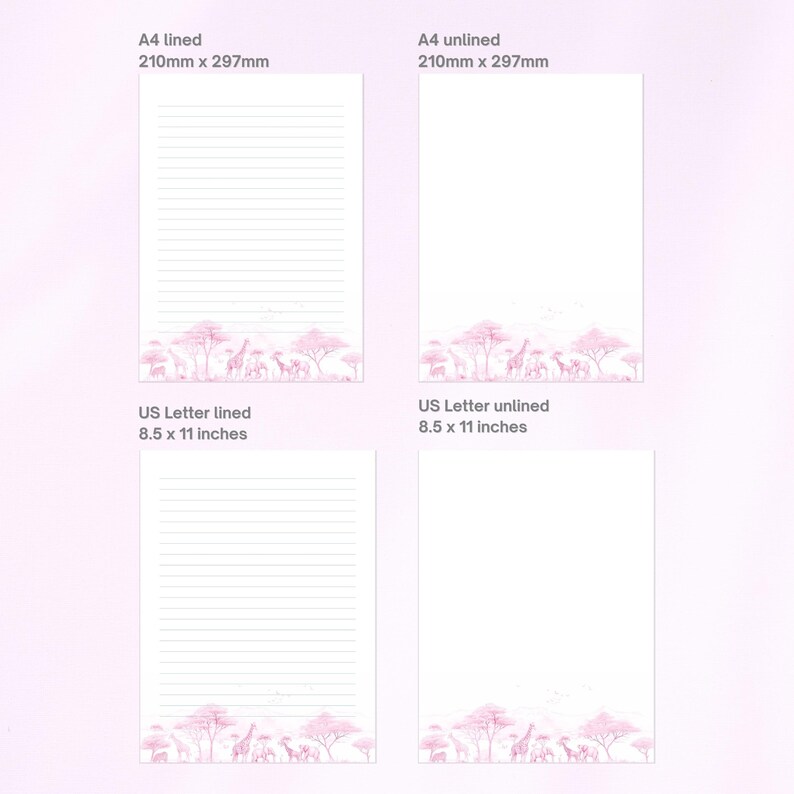 Printable Stationery Letter Writing Paper, African Safari Toile De Jouy ...
