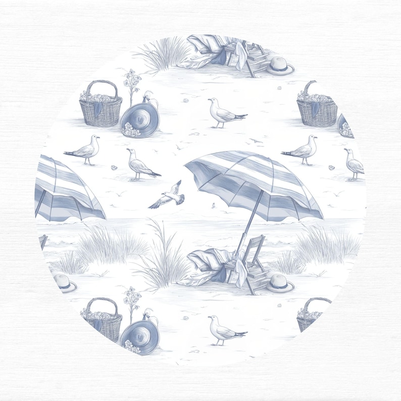 Toile De Jouy Style Summer Seamless Pattern, A Day at the Beach ...