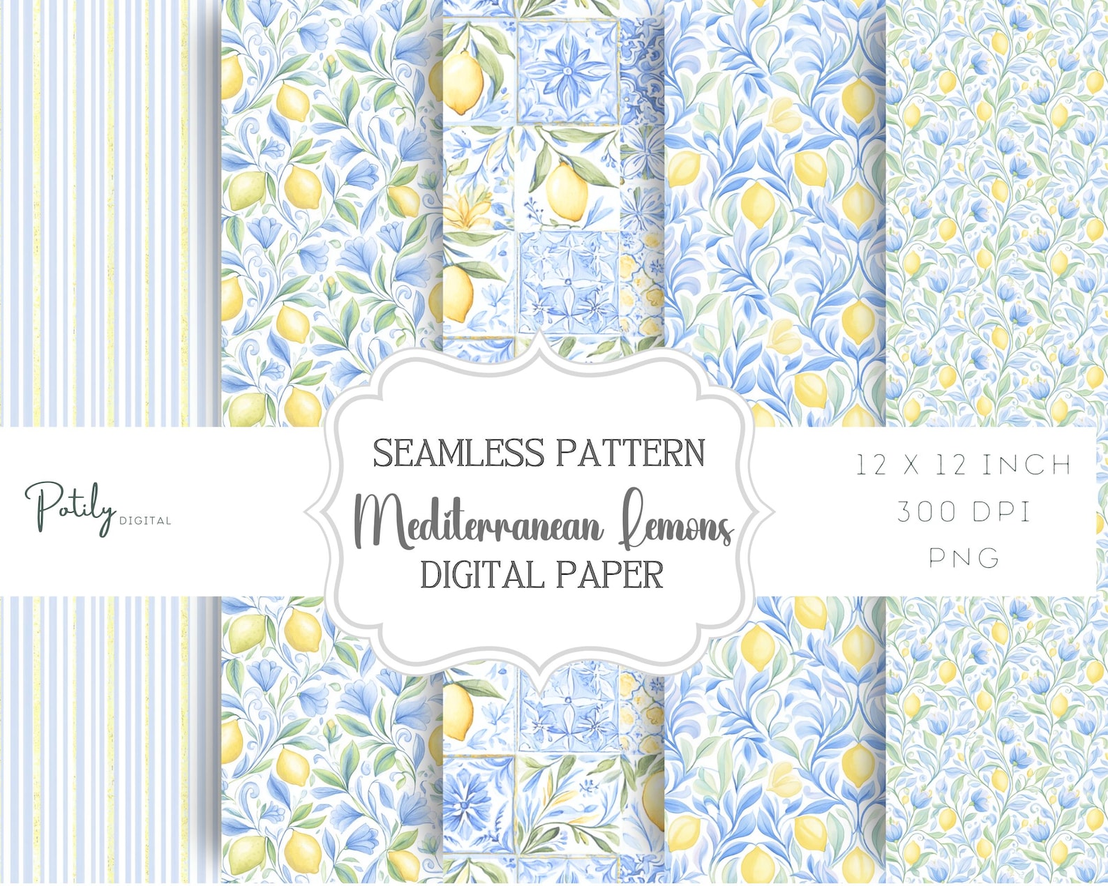 Watercolour Lemon Seamless Pattern - Mediterranean Tile Pattern ...