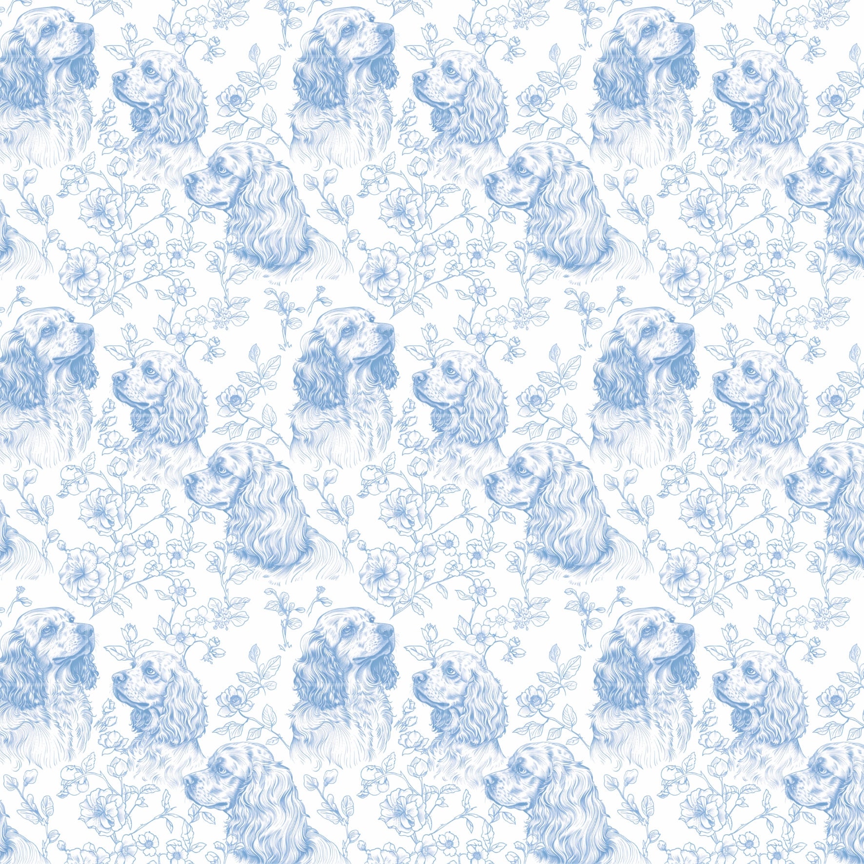 Toile De Jouy Digital Paper Seamless Pattern, Dogs, Clipart for Paper ...