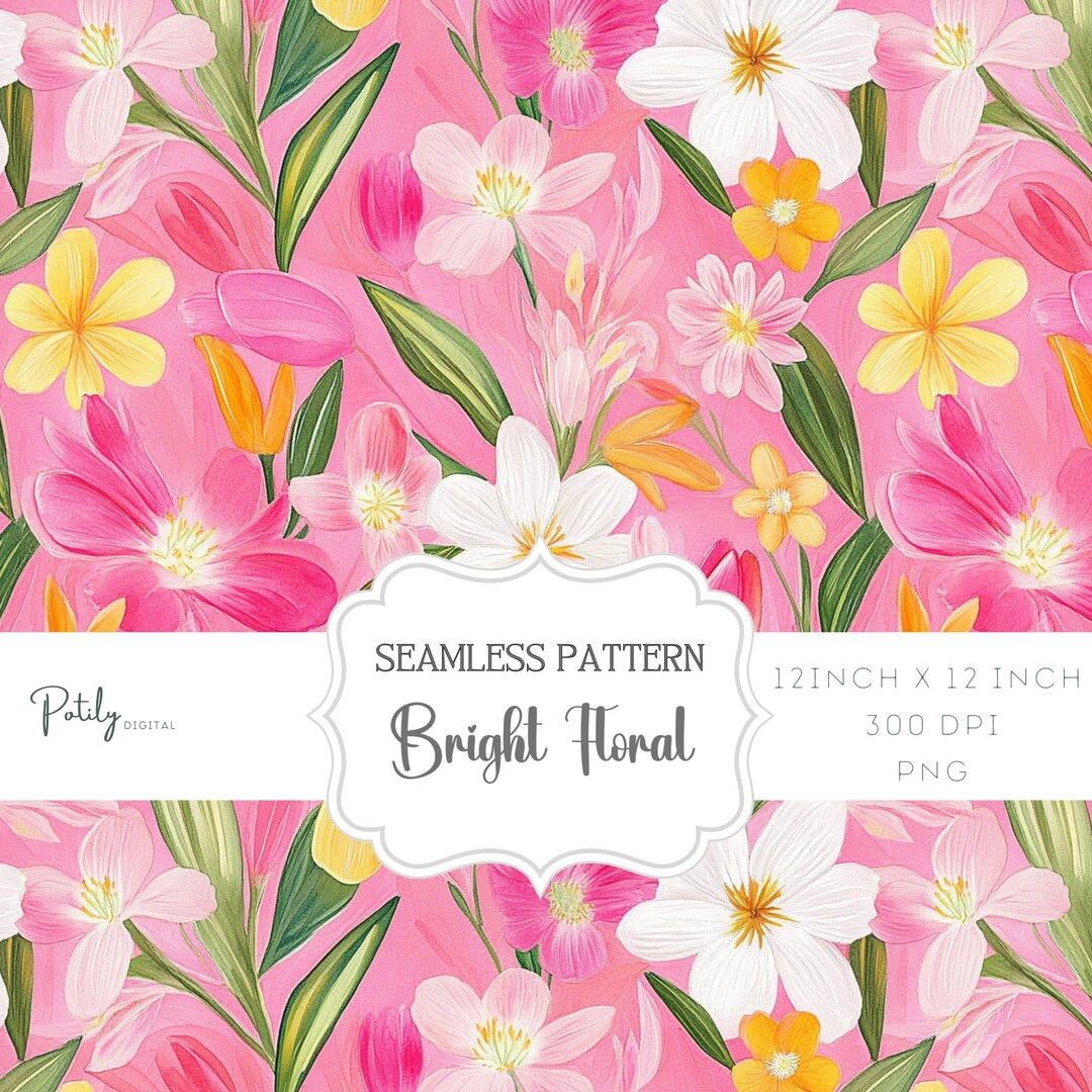 Bright Floral Digital Seamless Paper, Instant Digital Download, Clipart ...