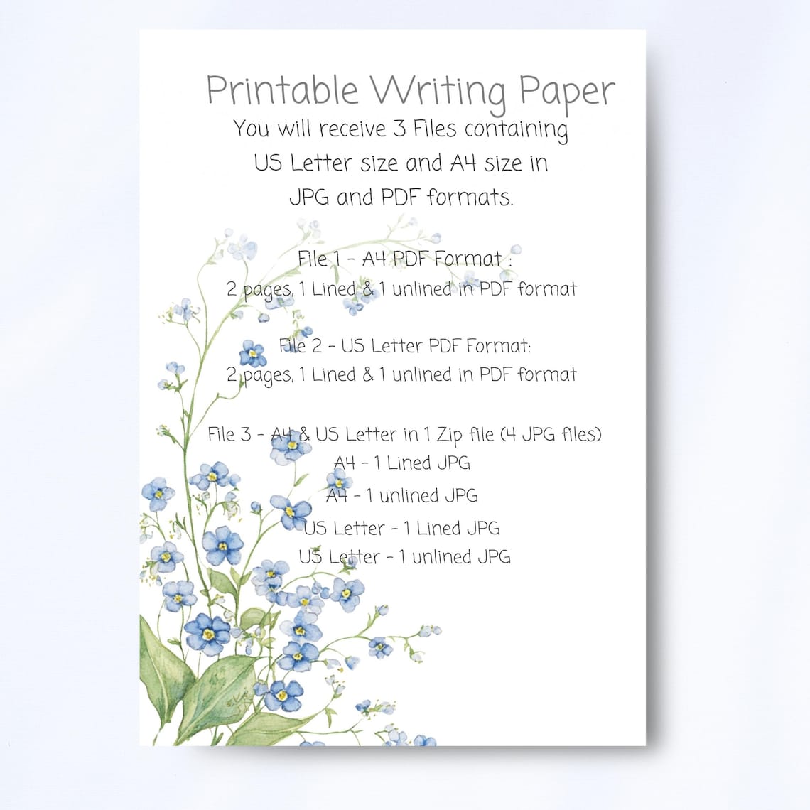 Printable Forget-me-not Wildflower Paper Stationery - Lined Letter and ...