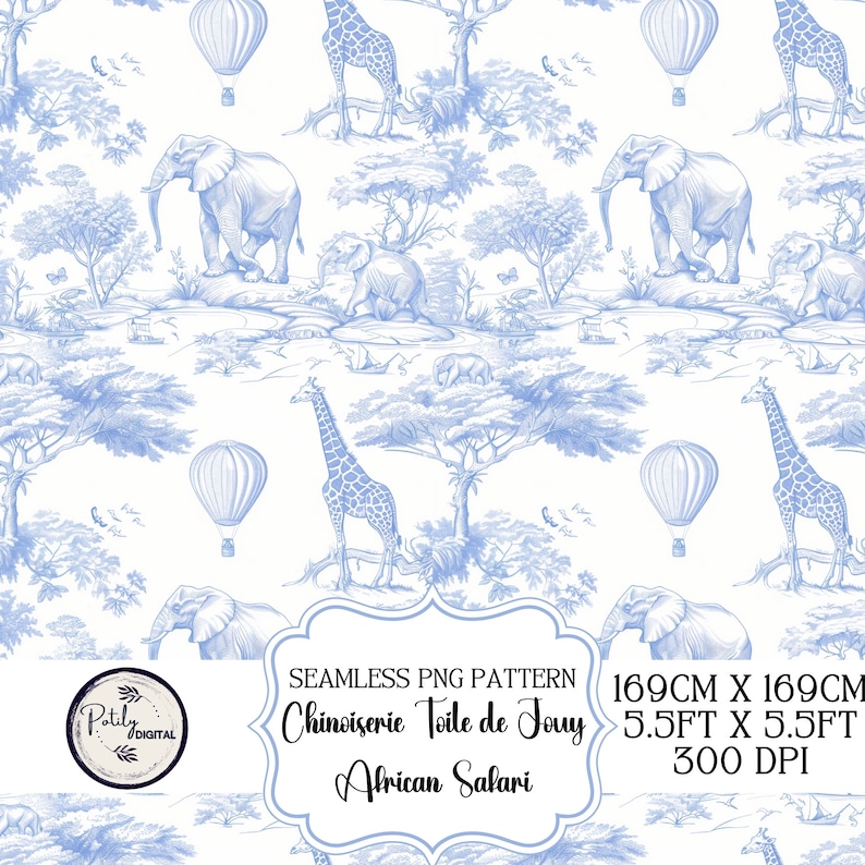 Large Scale - Chinoiserie Toile De Jouy, Safari, Seamless Digital ...