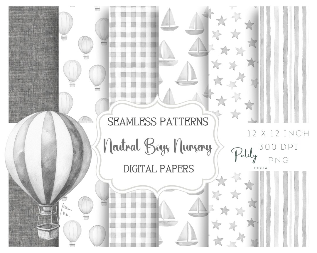 Gingham Pattern Seamless. Digital Paper Set – Neutral Designs for Boys ...
