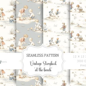 Toile-inspired Seamless Pattern – Summer Beach Scene With Children in ...