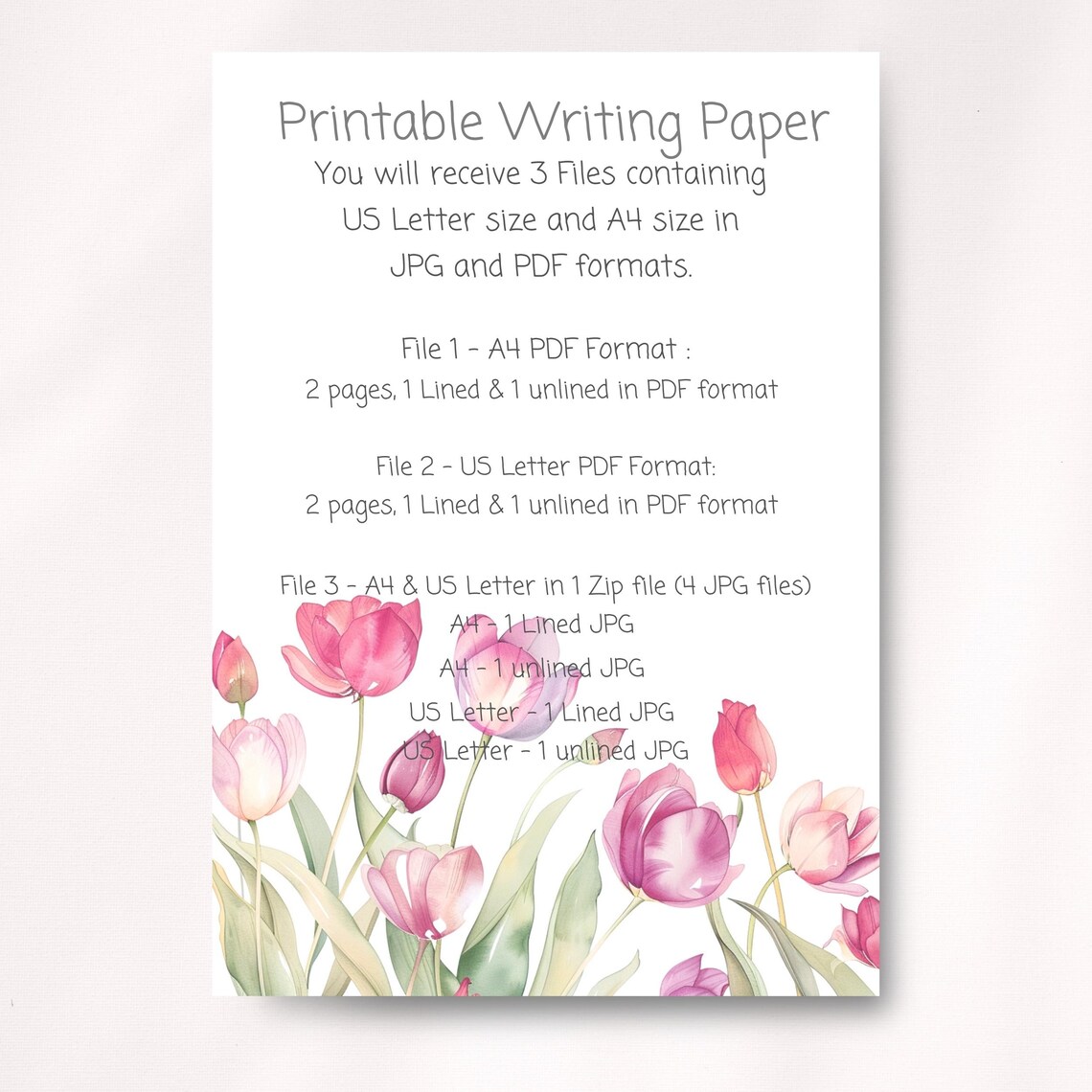 Printable Letter Paper, Tulips, Printable Stationery Lined Paper, Note ...
