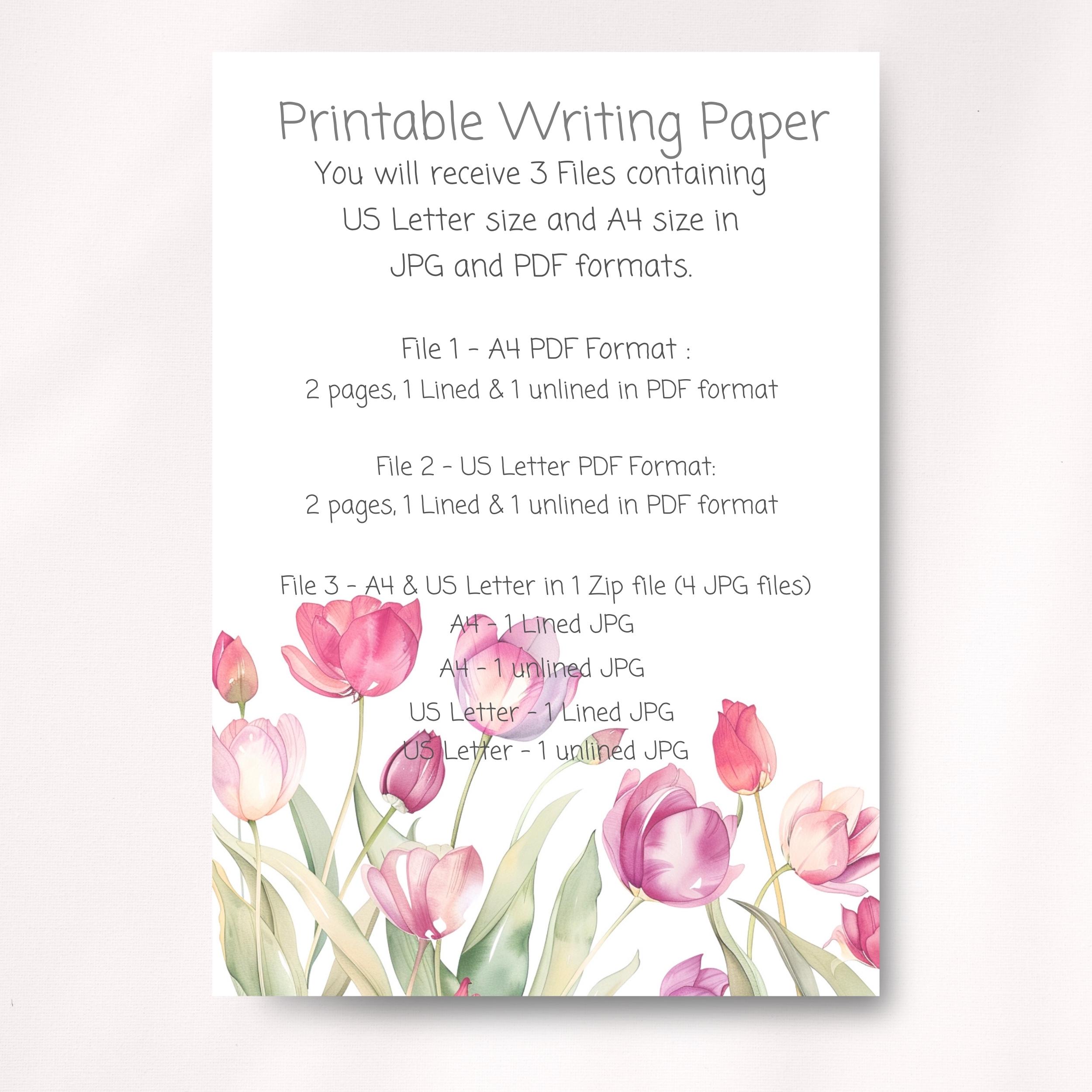 Printable Letter Paper, Tulips, Printable Stationery Lined Paper, Note ...