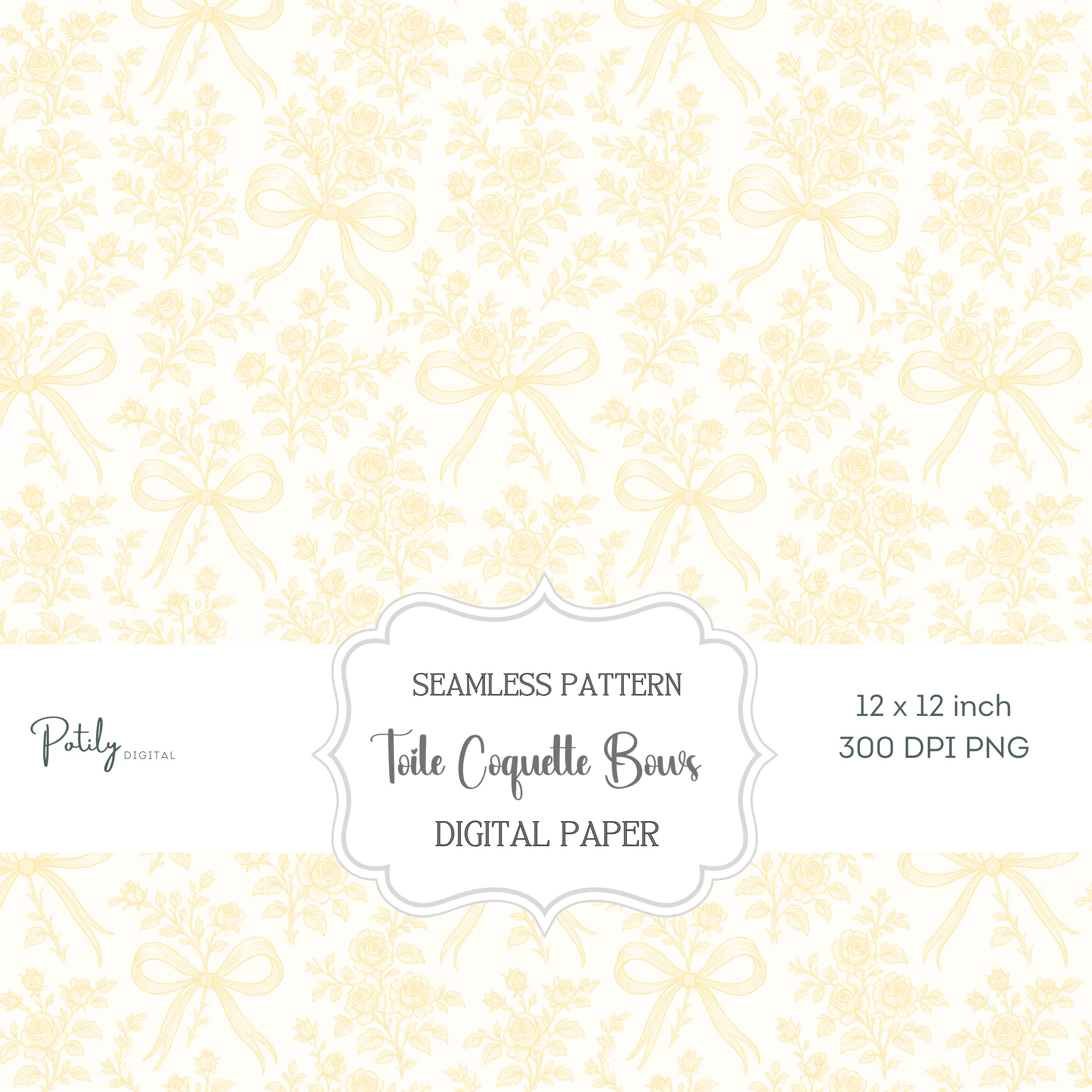 Toile De Jouy Seamless Pattern, Yellow Coquette Vintage Bow Digital ...