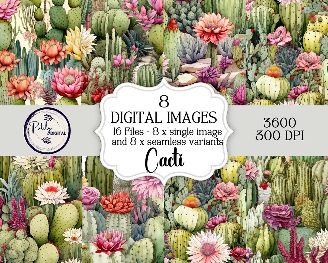 Watercolour Cactus Digital Papers, Printable, Instant Download ...