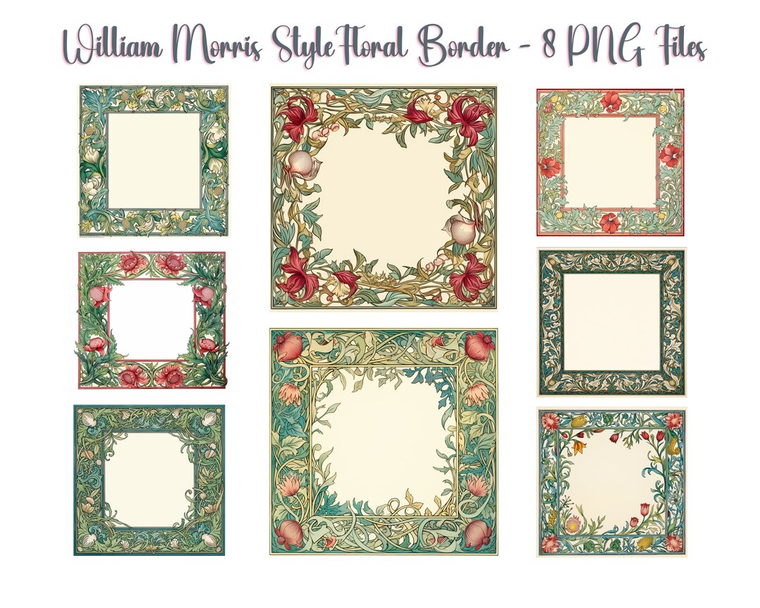 William Morris Style Square Frame Clipart Pack Instant - Etsy