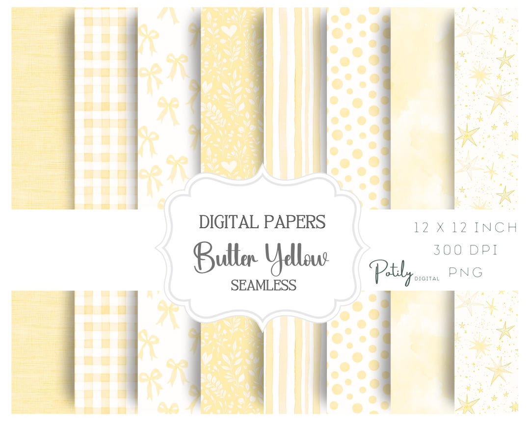 Nursery Seamless Patterns, Butter Yellow Watercolor Pastel Digital ...