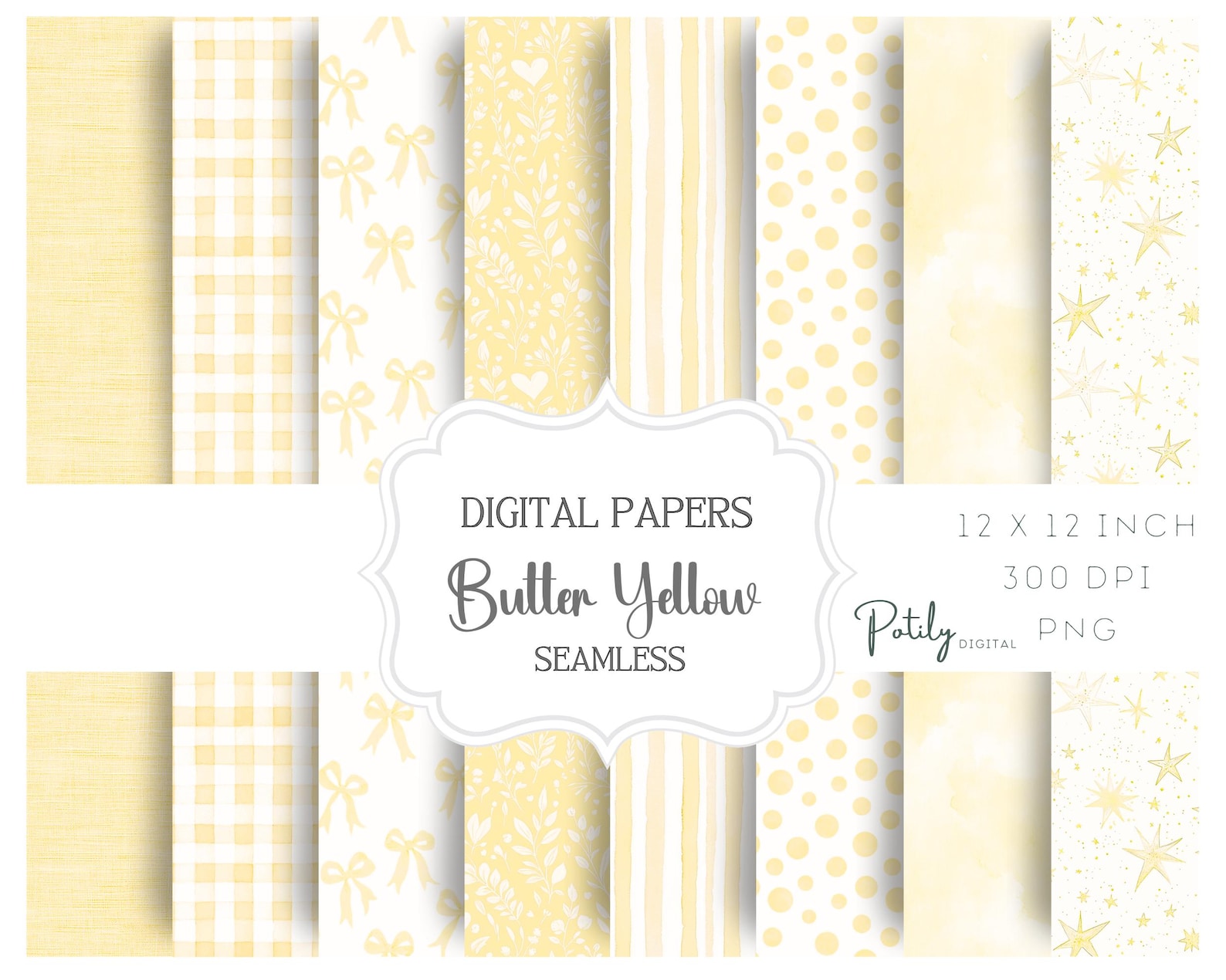 Nursery Seamless Patterns, Butter Yellow Watercolor Pastel Digital ...