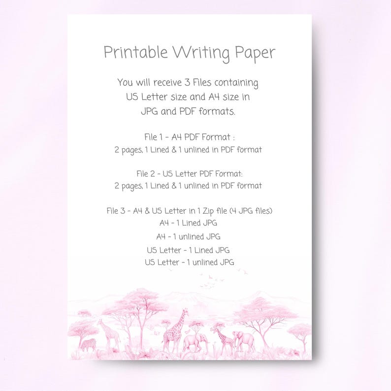 Printable Stationery Letter Writing Paper, African Safari Toile De Jouy ...