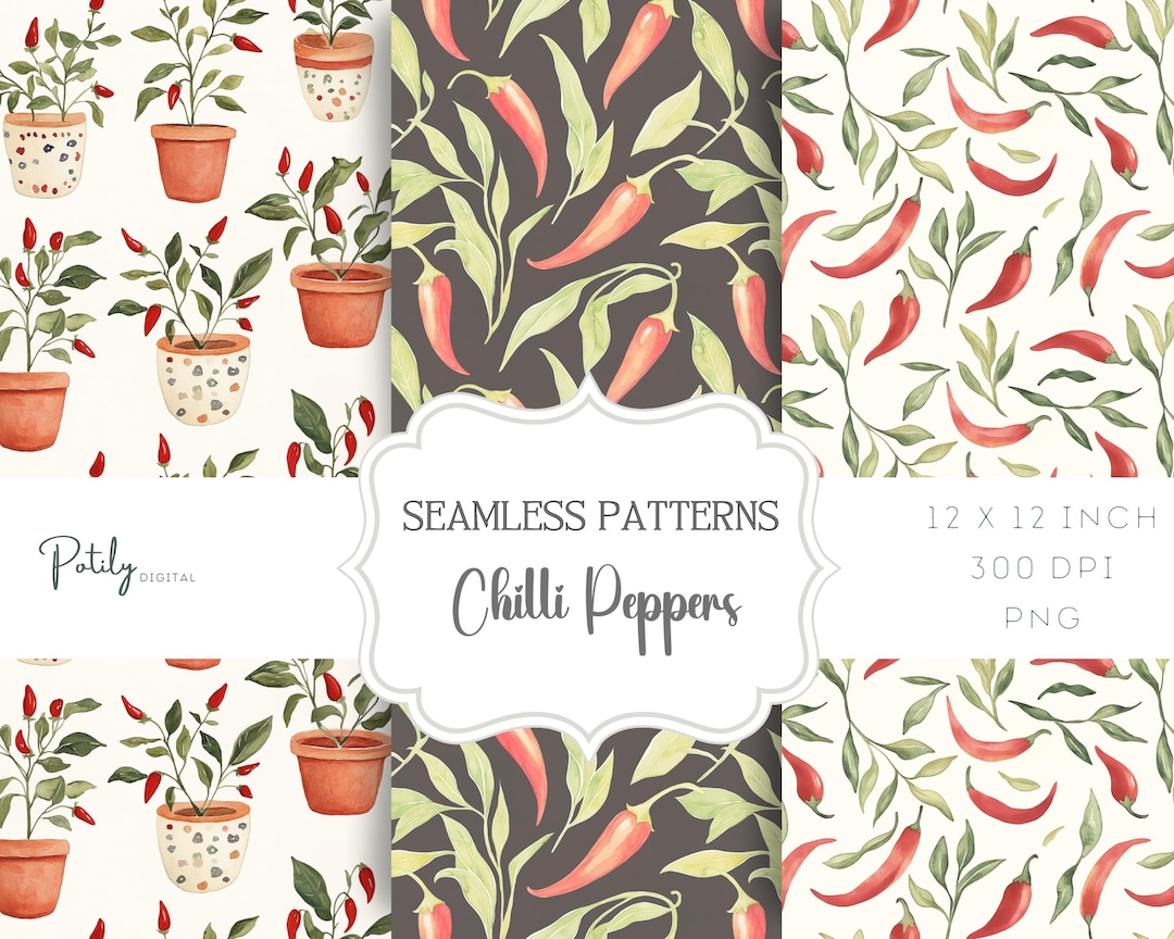 Seamless Pattern, Chilli Pepper Background Papers, Repeating Design ...