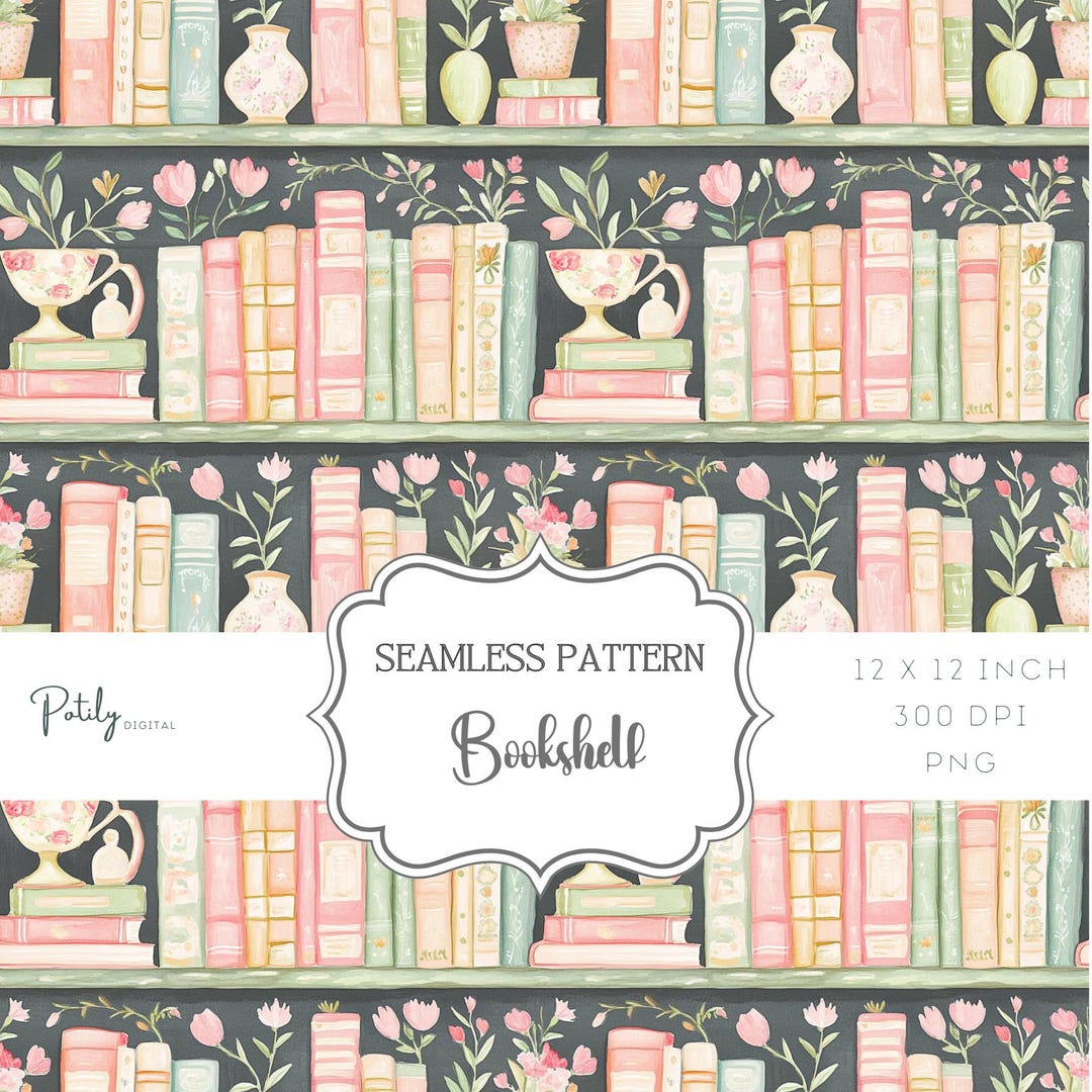 Bookish Seamless Pattern, Bookshelf Library Background, Repeating ...