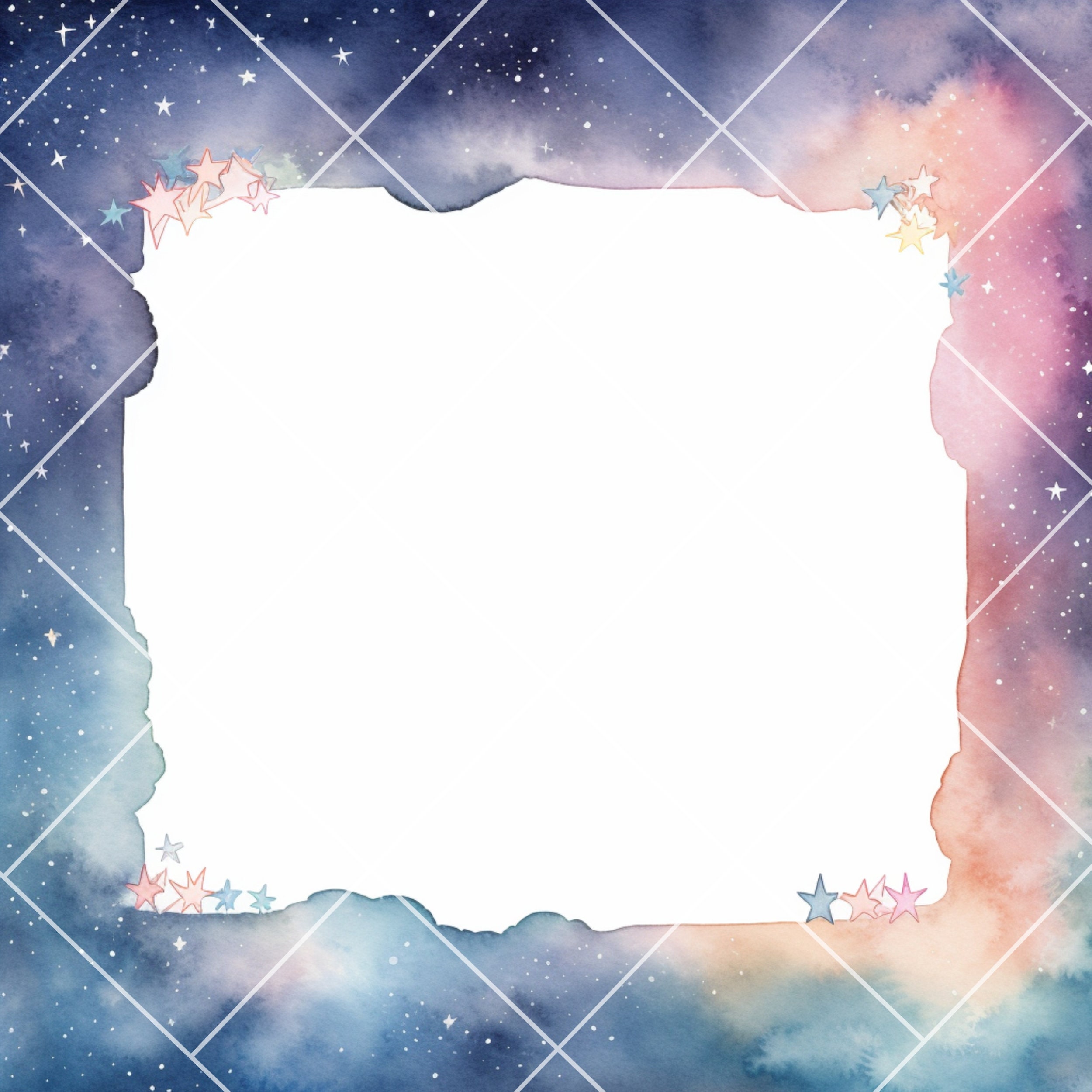 Watercolour Magical Night Sky Border Frames, Celestial Clipart JPG for ...