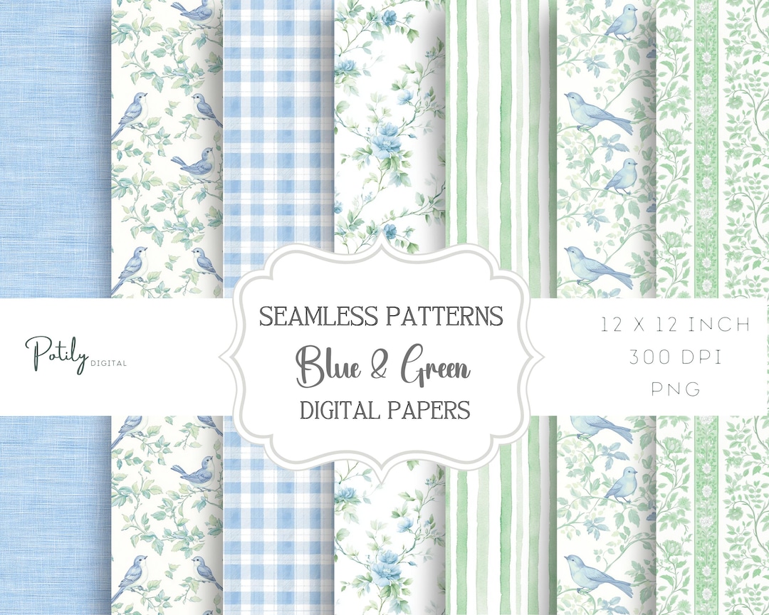 Chinoiserie Toile Seamless Digital Paper Pack – Birds, Gingham and ...