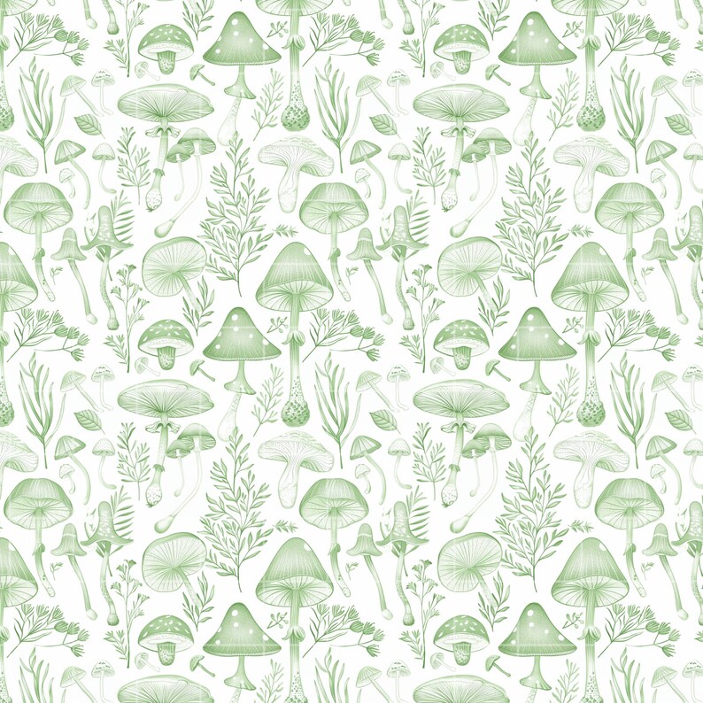 Toile De Jouy Chinoiserie Digital Paper Mushrooms and Toadstools ...