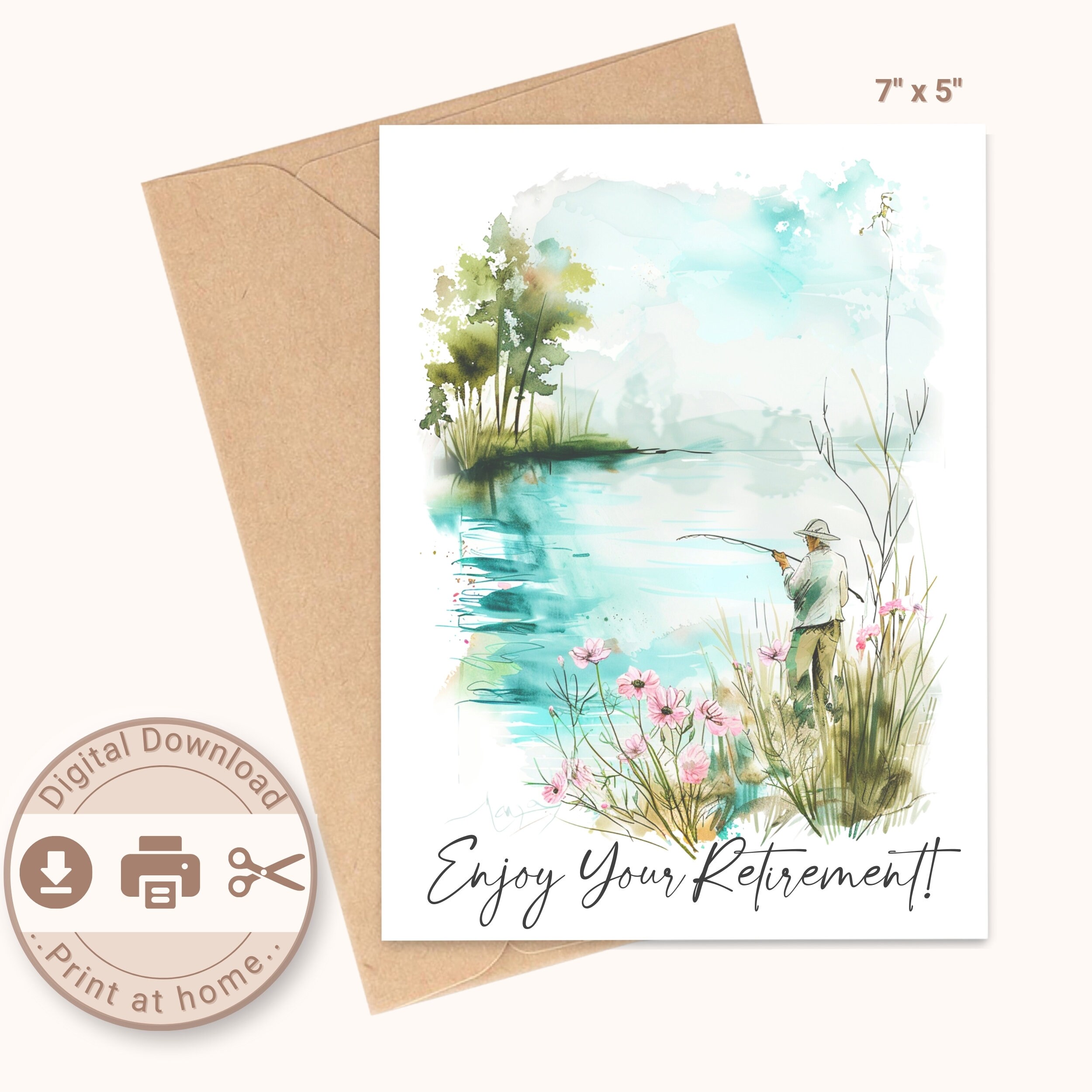 Printable Retirement Card, Printable Watercolour Fishing, Digital ...