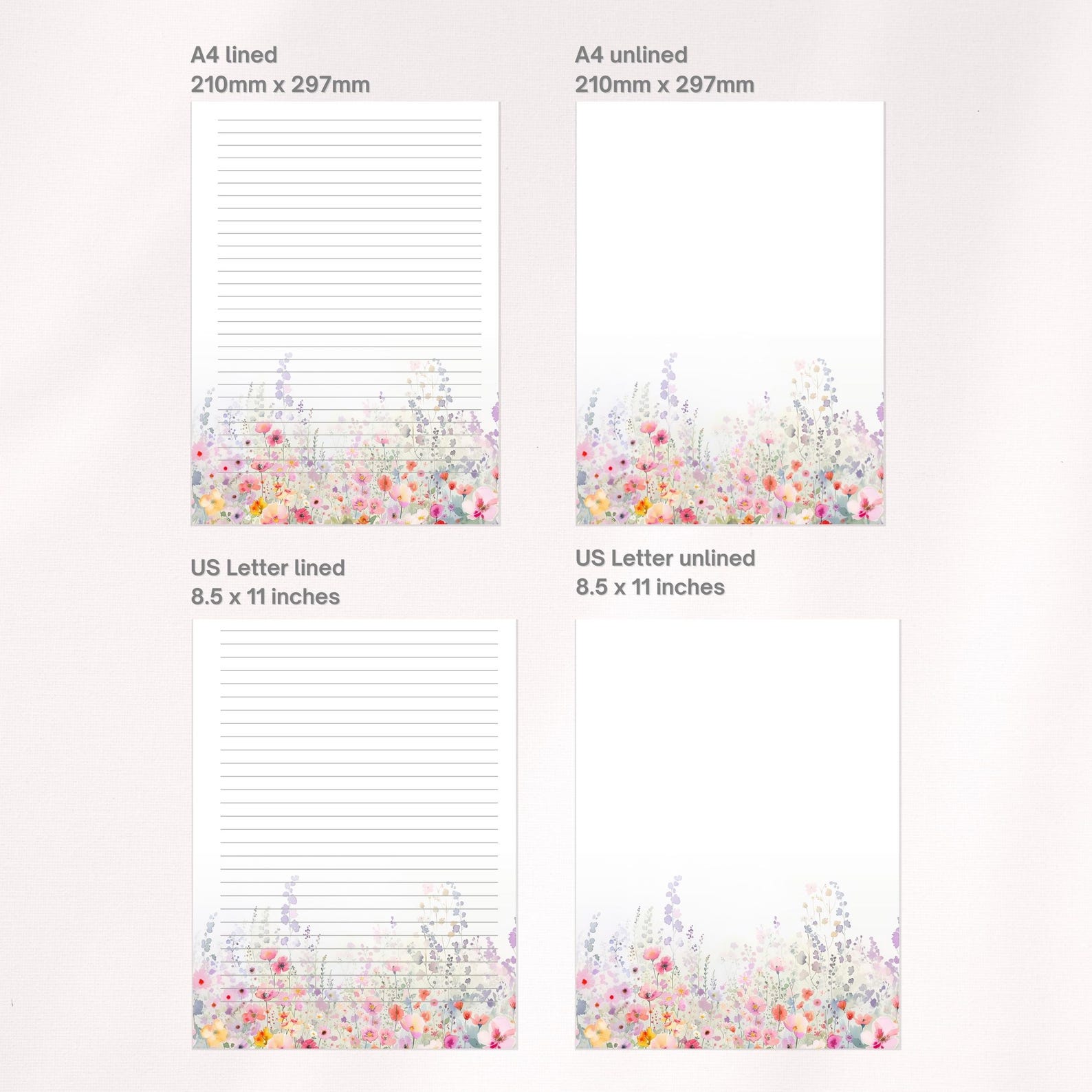 Printable Letter Paper, Wildflowers, Printable Stationery Lined Paper ...