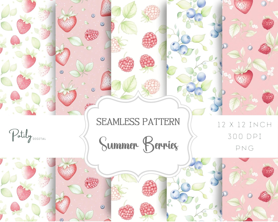 Strawberry Seamless Pattern - Watercolour Summer Berries Pattern Pack ...