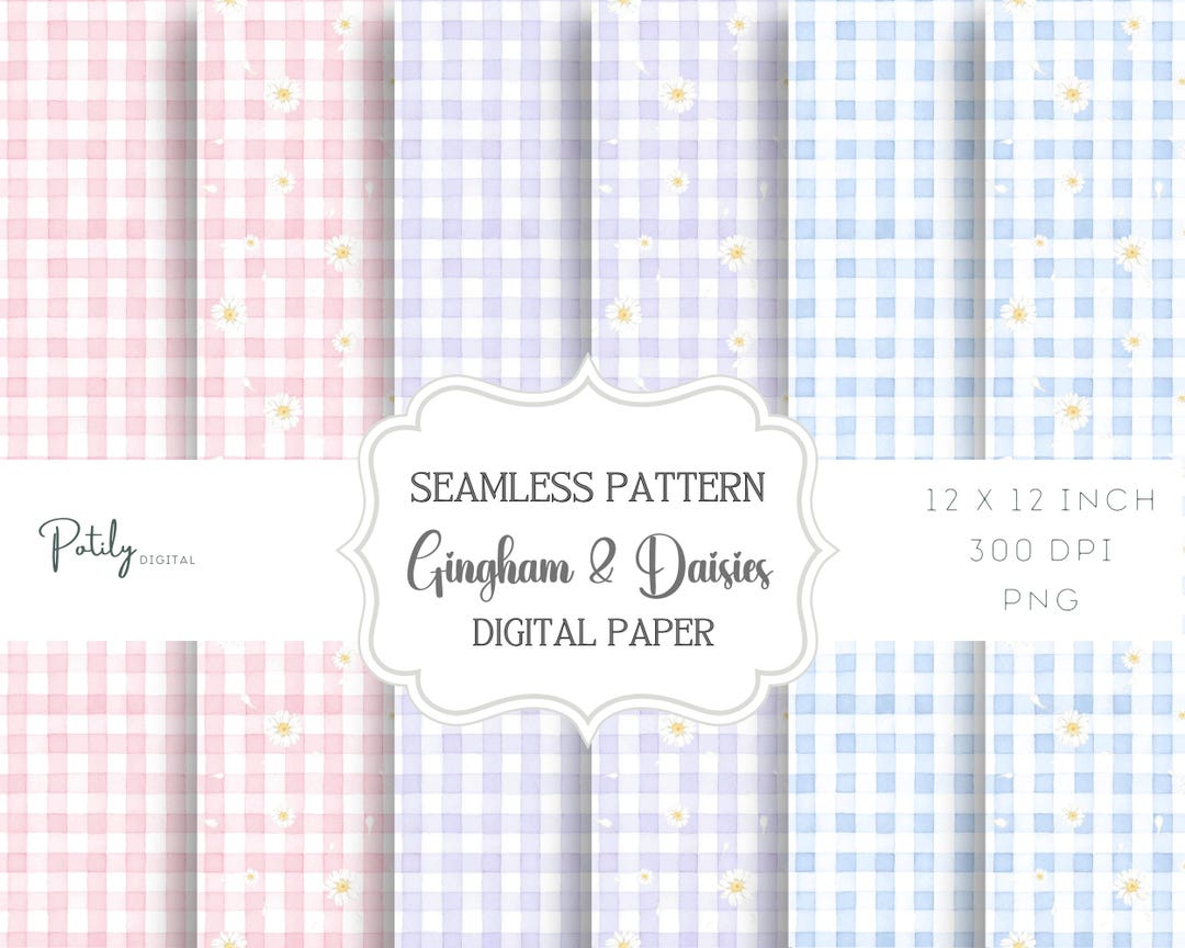 Watercolour Gingham Seamless Pattern Pack, Nursery Pastel Digital Paper ...