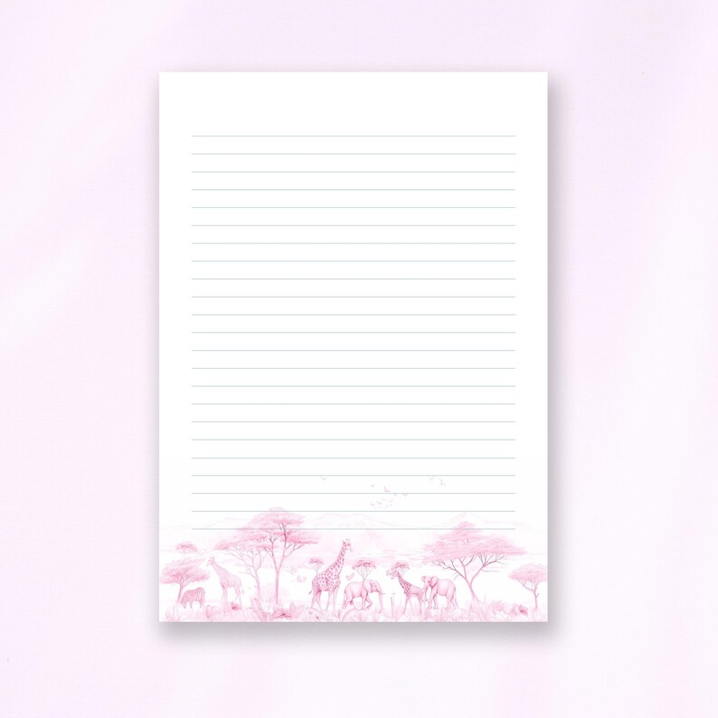 Printable Stationery Letter Writing Paper, African Safari Toile De Jouy ...