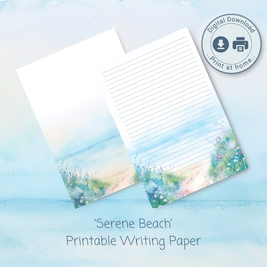 Printable Letter Paper, Beach and Wildflowers, Printable Stationery ...