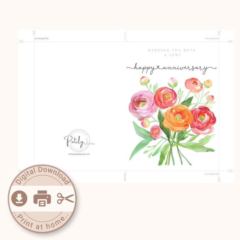 Printable Anniversary Card for Couple, Digital Download, Print at Home ...