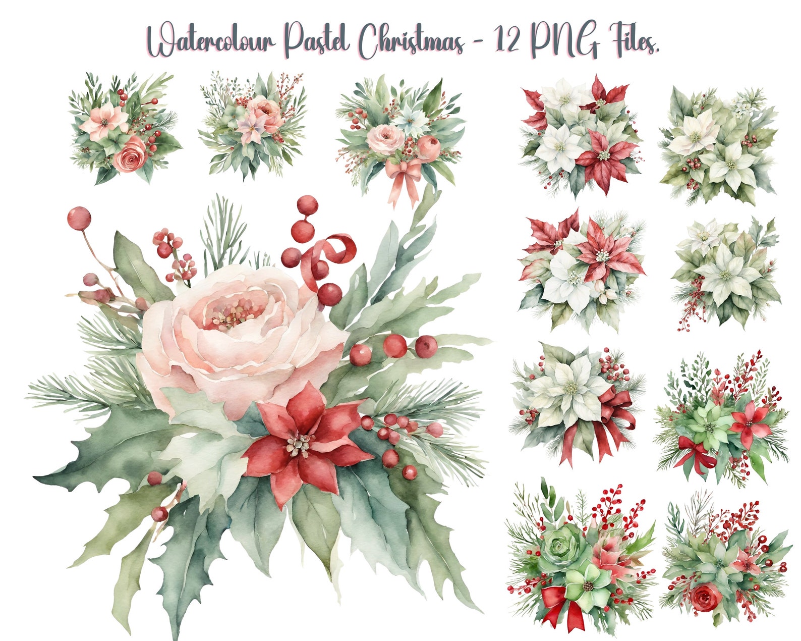 Watercolor Christmas Clipart, Pngs, Digital Crafting, Paper Crafts ...
