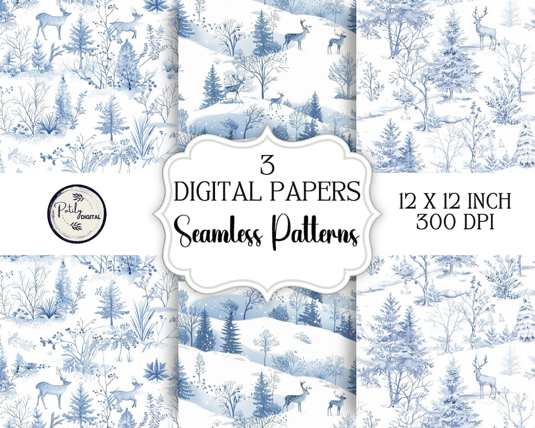 Christmas Toile Seamless Pattern Pack, Winter Scene Digital Paper ...