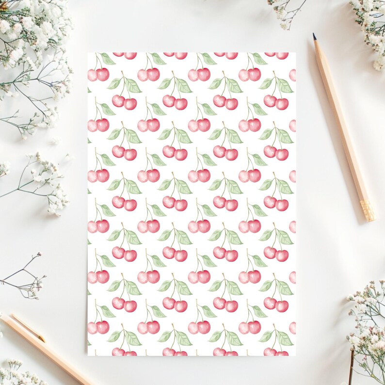 Cherry Seamless Pattern - Watercolour Summer Cherries Pattern Pack ...
