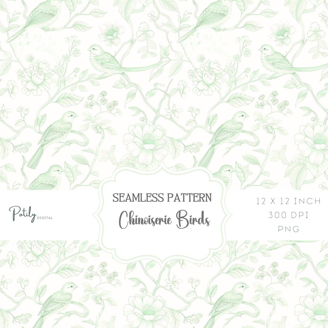Green Chinoiserie Toile, Seamless Pattern, Digital Download for Paper ...