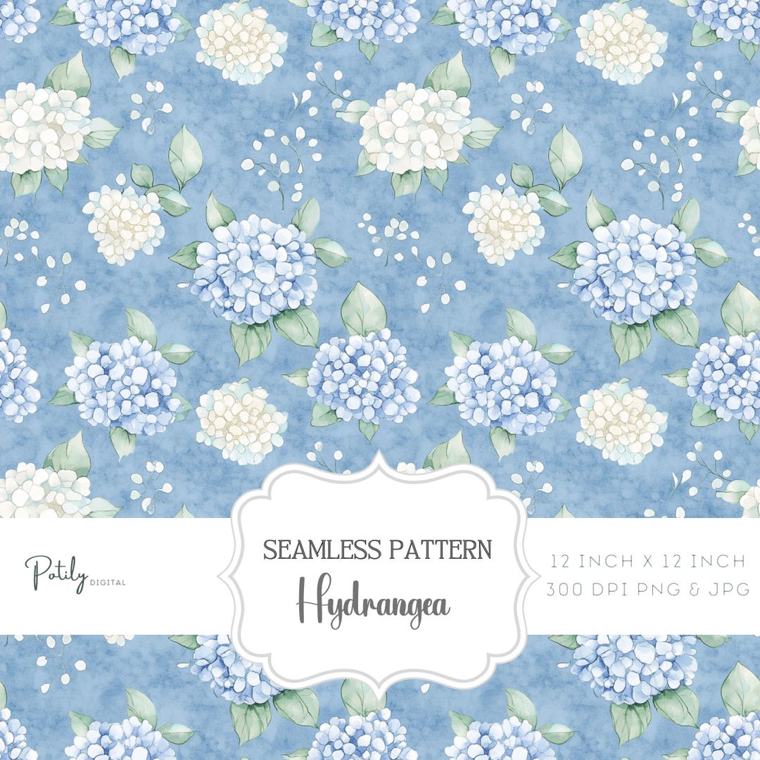 Seamless Pattern Pack, Blue Hydrangea Design - Watercolour Floral ...
