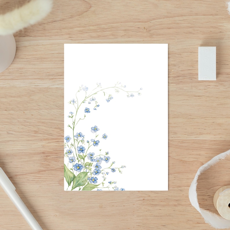 Printable Forget-me-not Wildflower Paper Stationery - Lined Letter and ...