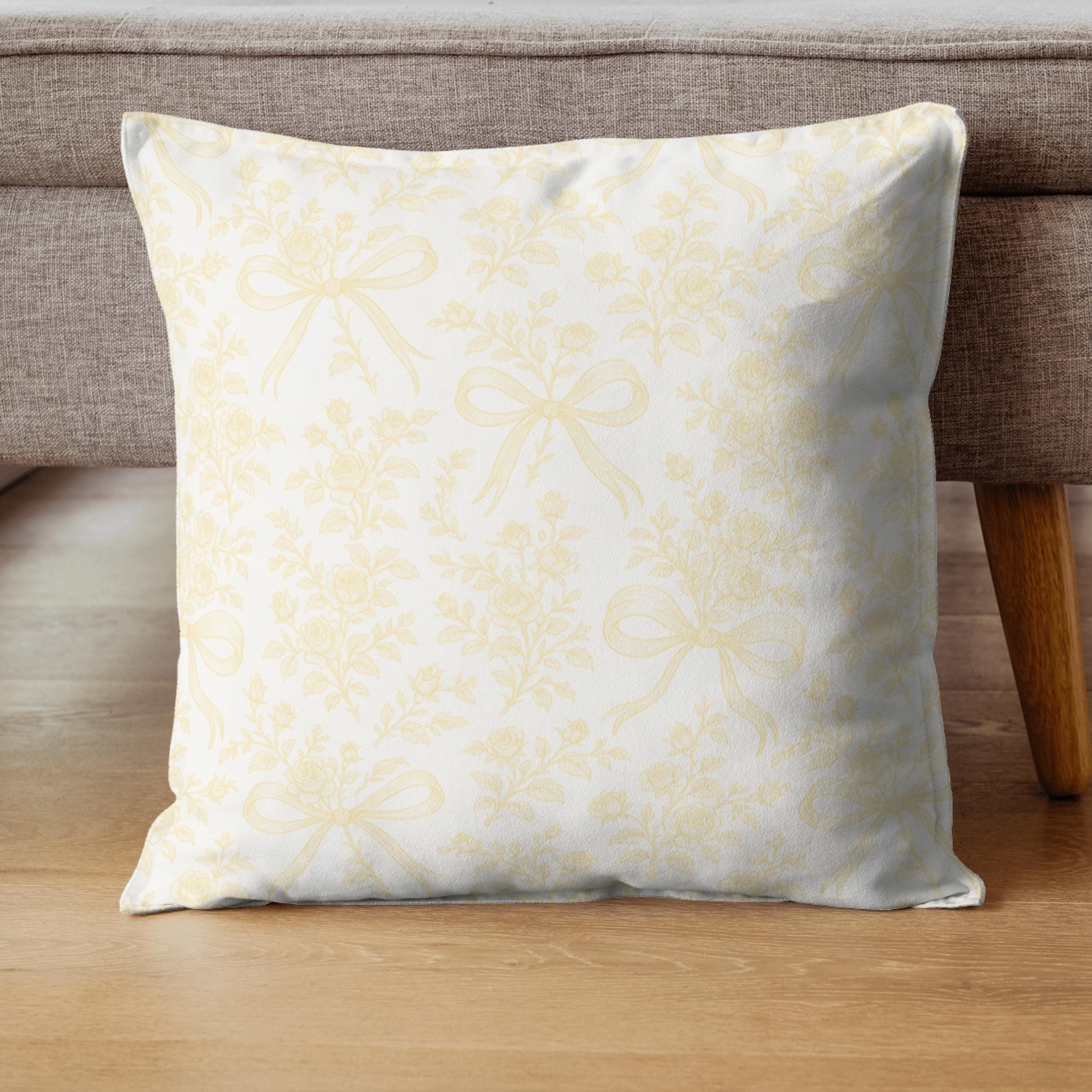 Toile De Jouy Seamless Pattern, Yellow Coquette Vintage Bow Digital ...