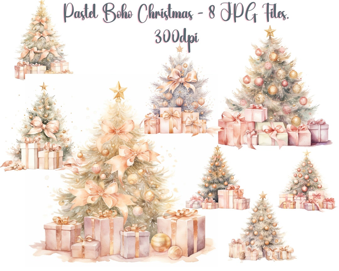Watercolor Pastel Christmas Tree Clipart, Jpgs, Instant Digital ...
