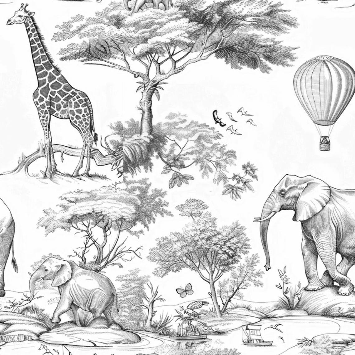 Large Scale - Chinoiserie Toile De Jouy, Safari, Seamless Digital ...