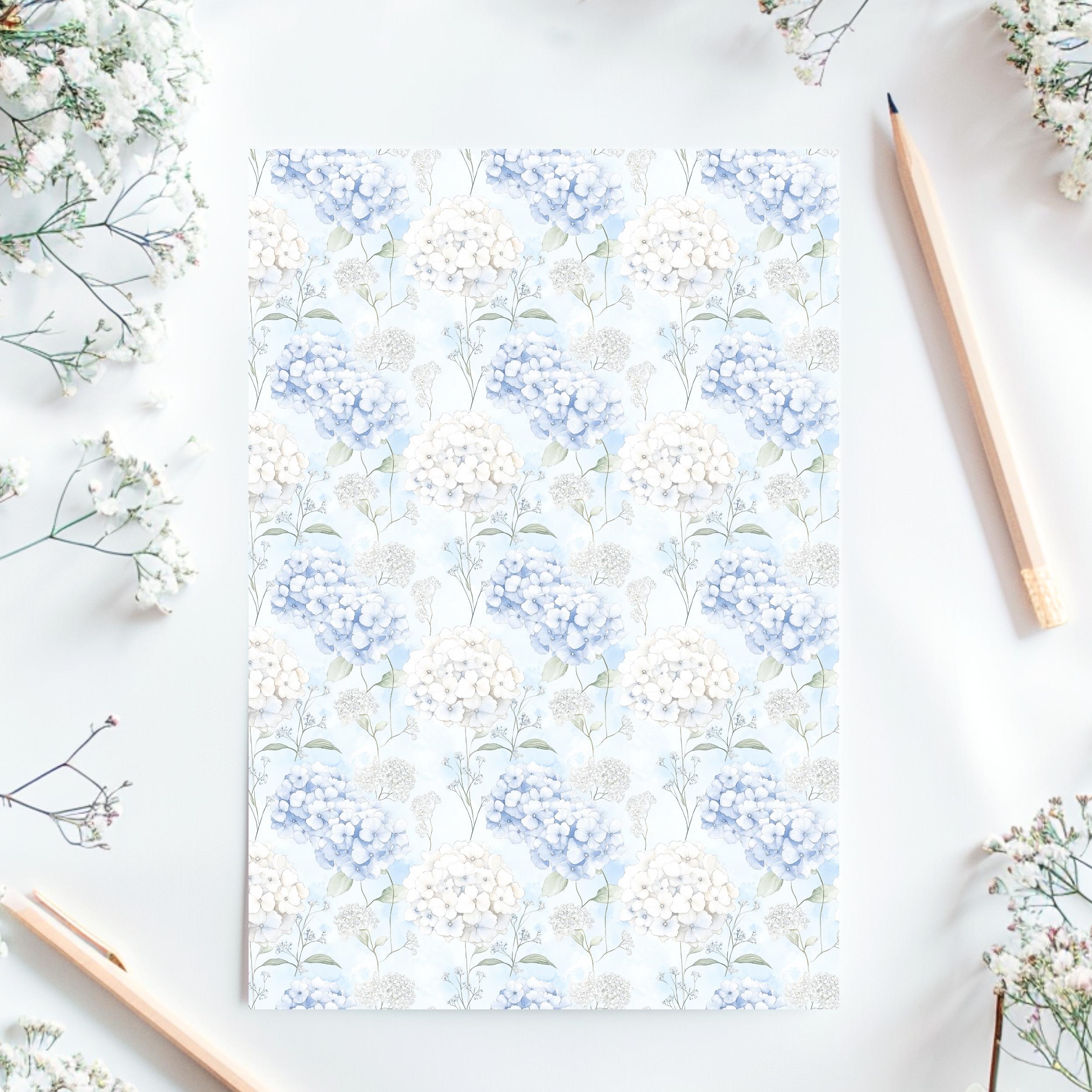 Seamless Pattern Pack, Blue Hydrangea Design - Watercolour Floral ...