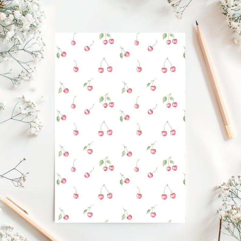 Cherry Seamless Pattern - Watercolour Summer Cherries Pattern Pack ...