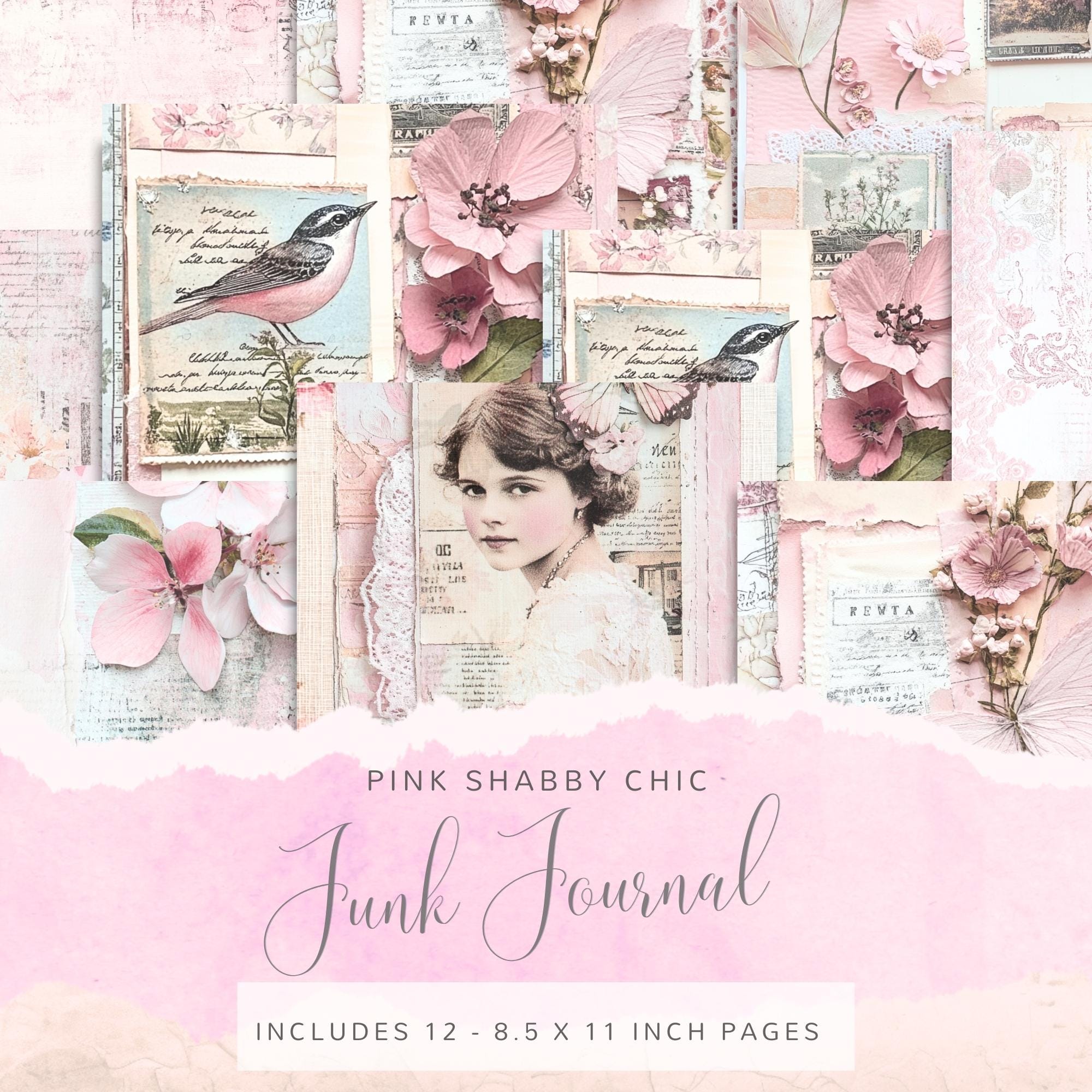 Pink Shabby Chic Junk Journal Kit, Victoriana Digital Papers and ...