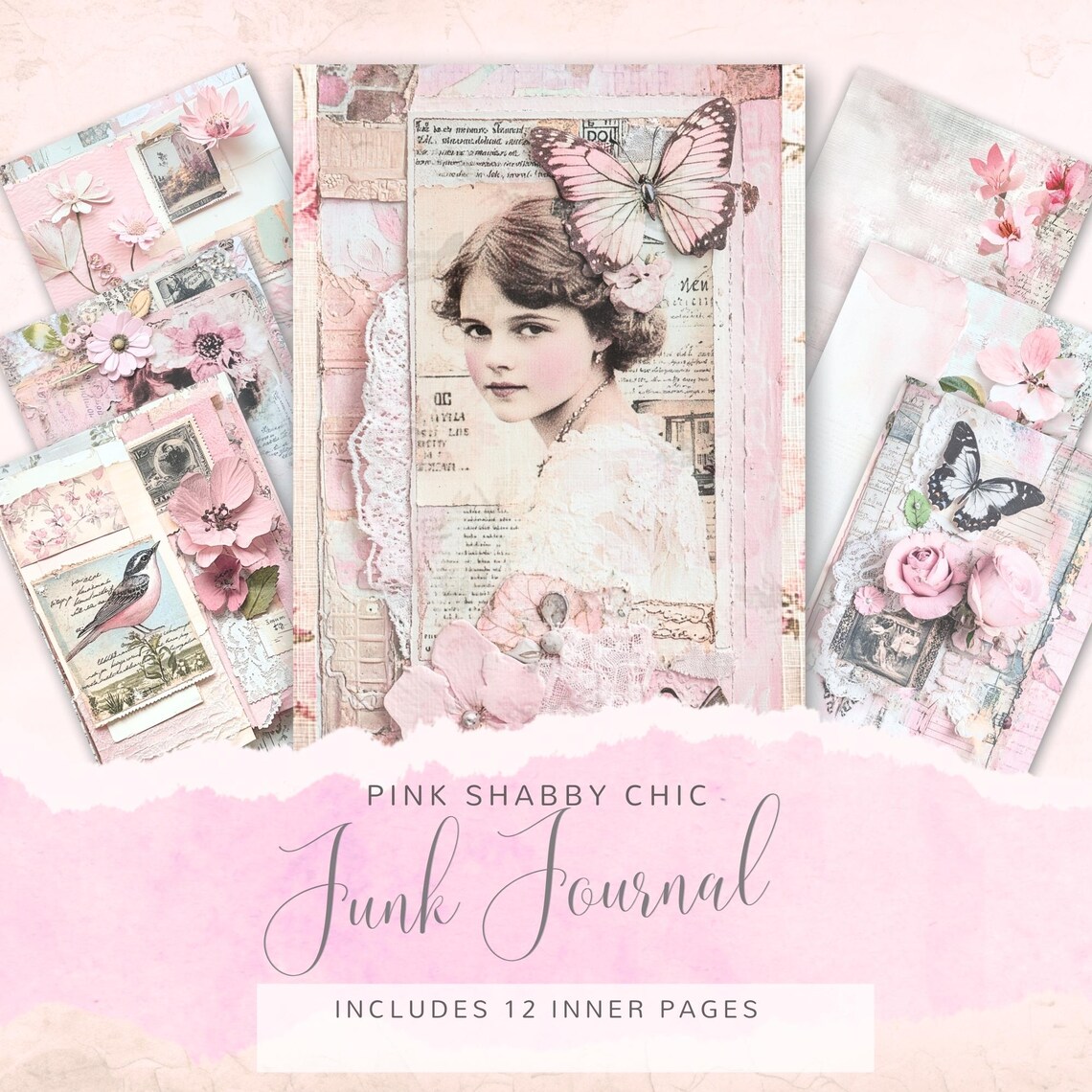 Pink Shabby Chic Junk Journal Kit, Victoriana Digital Papers and ...