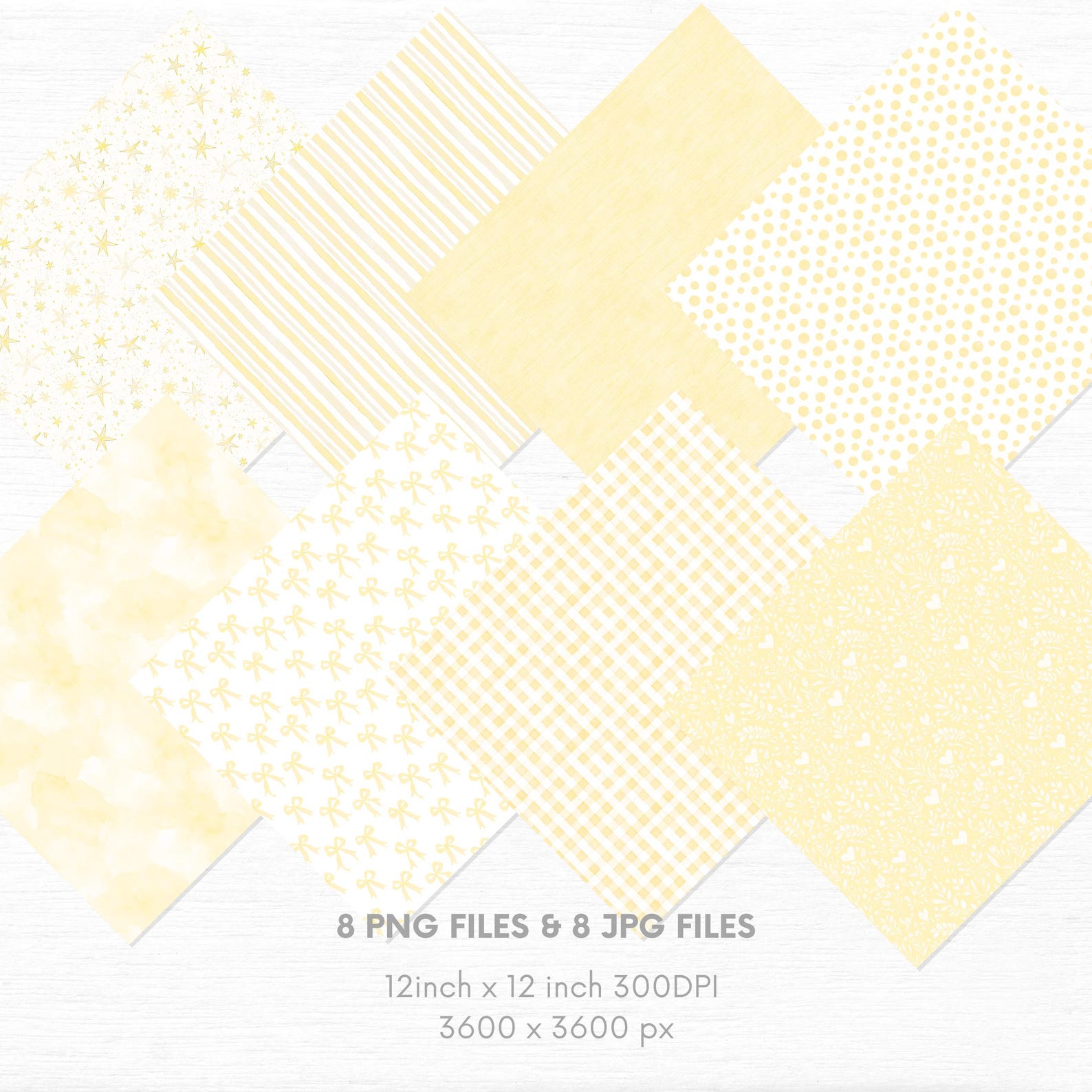 Nursery Seamless Patterns, Butter Yellow Watercolor Pastel Digital ...