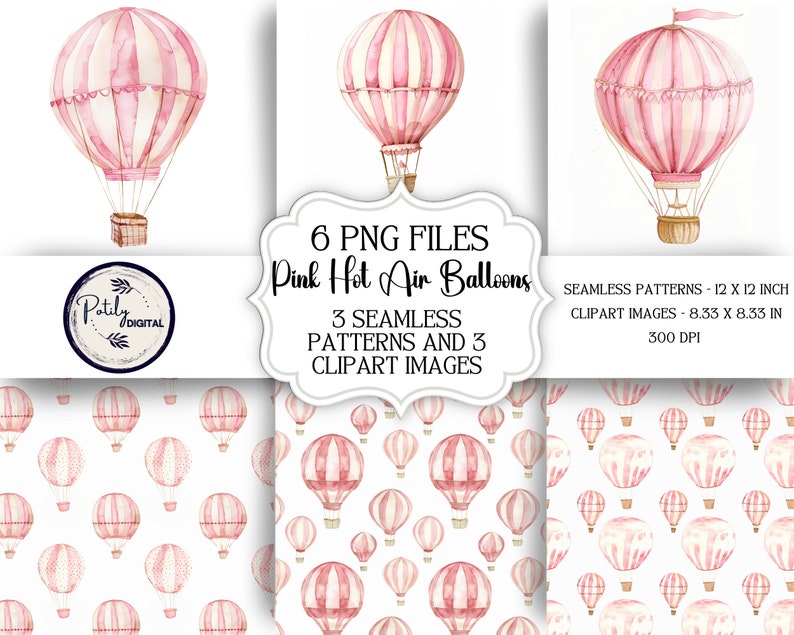 Baby Girl Clipart and Backgrounds, Pink Watercolour Hot Air Balloons ...