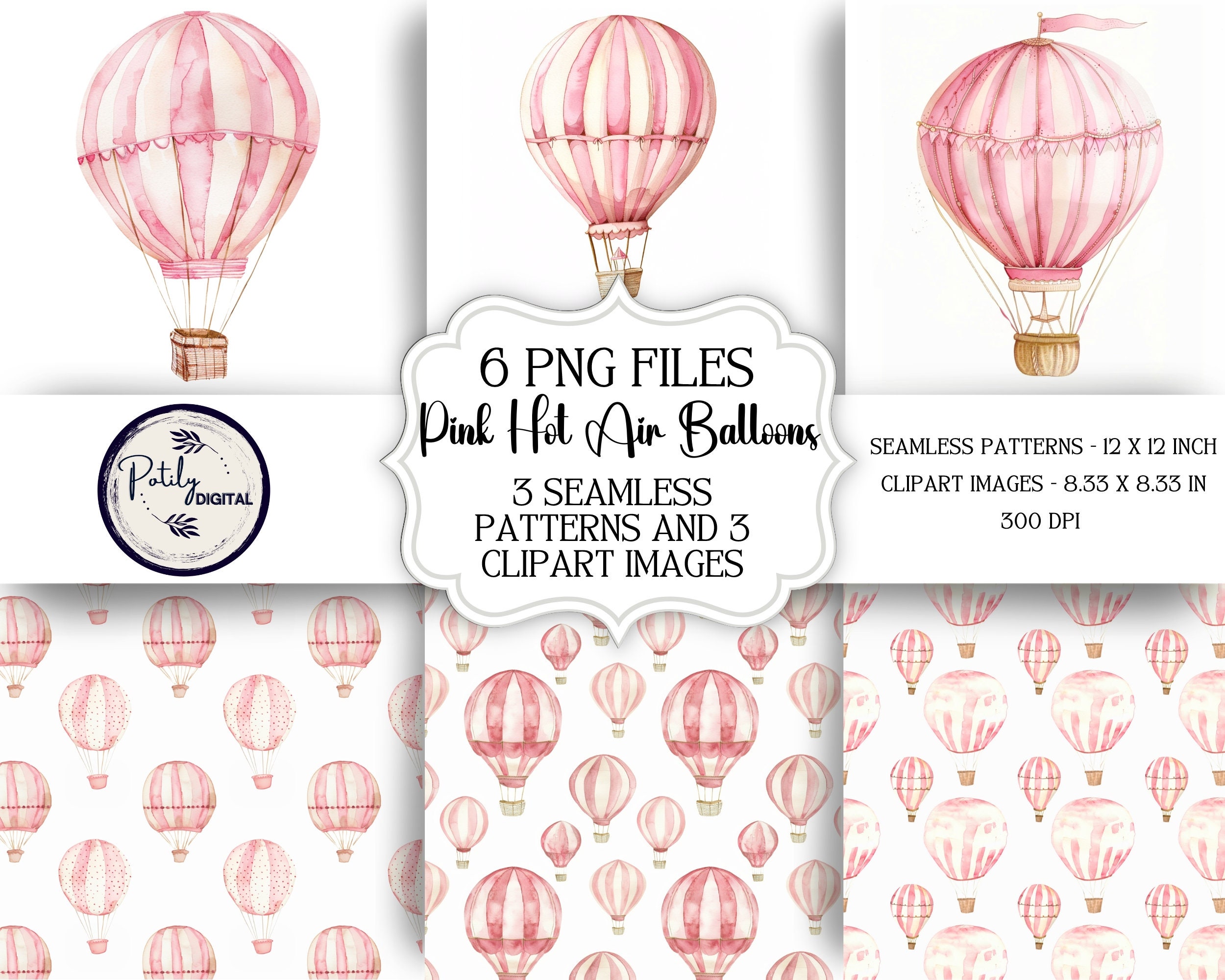 Baby Girl Clipart and Backgrounds, Pink Watercolour Hot Air Balloons ...