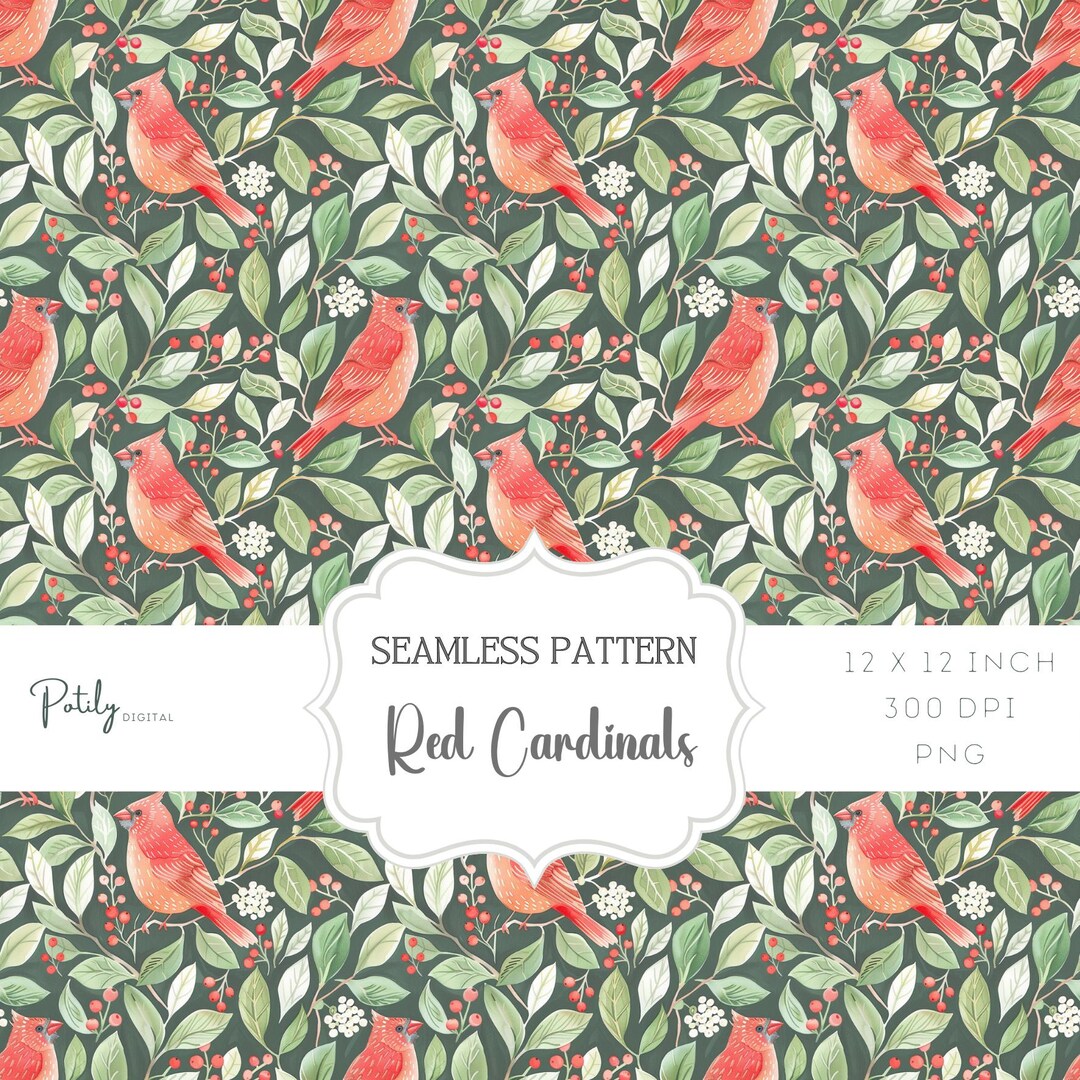 Cardinals Seamless Pattern, William Morris Inspired, Victorian ...