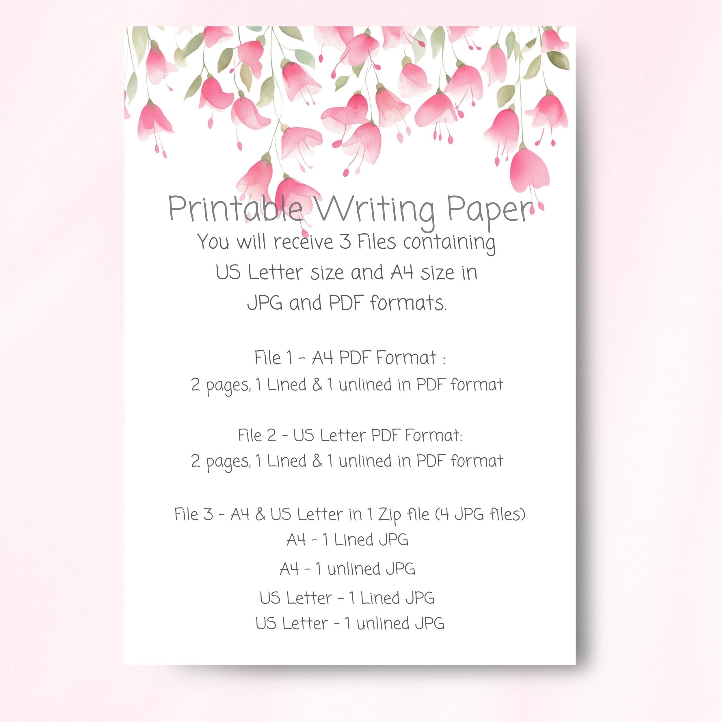 Printable Stationery Letter Writing Paper, Watercolour Florals, Lined ...