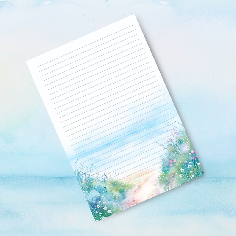 Printable Letter Paper, Beach and Wildflowers, Printable Stationery ...