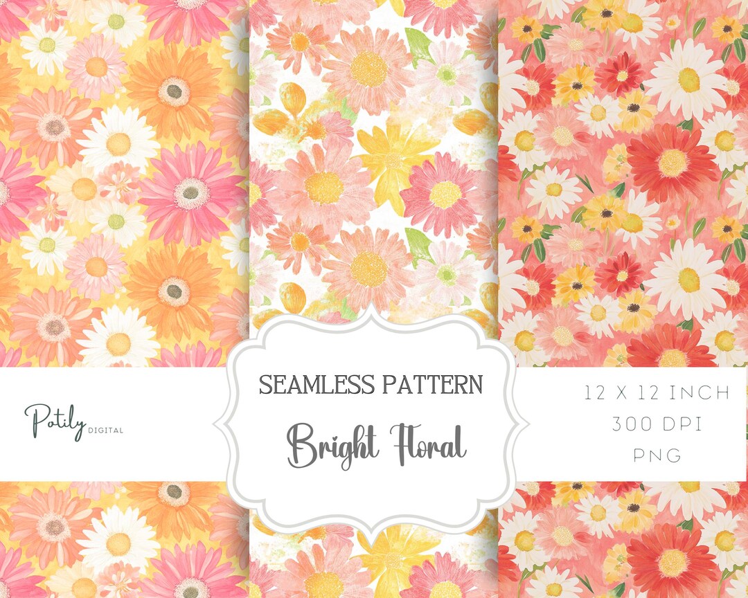 Bright Floral Digital Seamless Paper Pack, Instant Digital Download ...